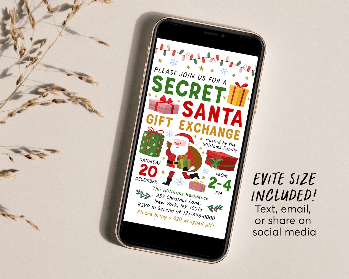 Secret Santa Gift Exchange Invitation Editable Template - Etsy