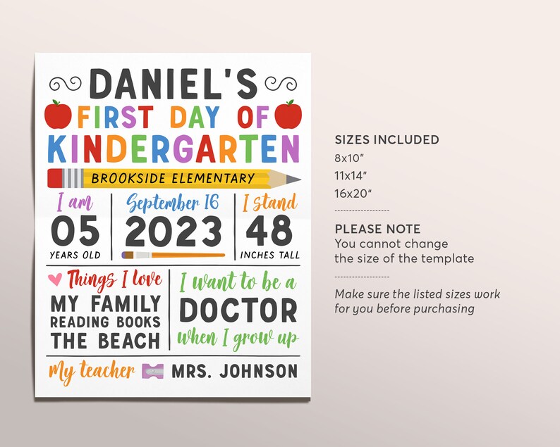 First or Last Day of Kindergarten Sign Editable Template, Back to ...