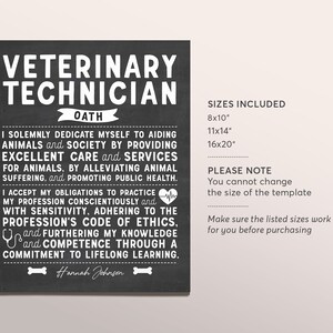 Editable Veterinary Technician's Oath Chalkboard Gift Print Template, Vet Tech Oath Office Decor ...