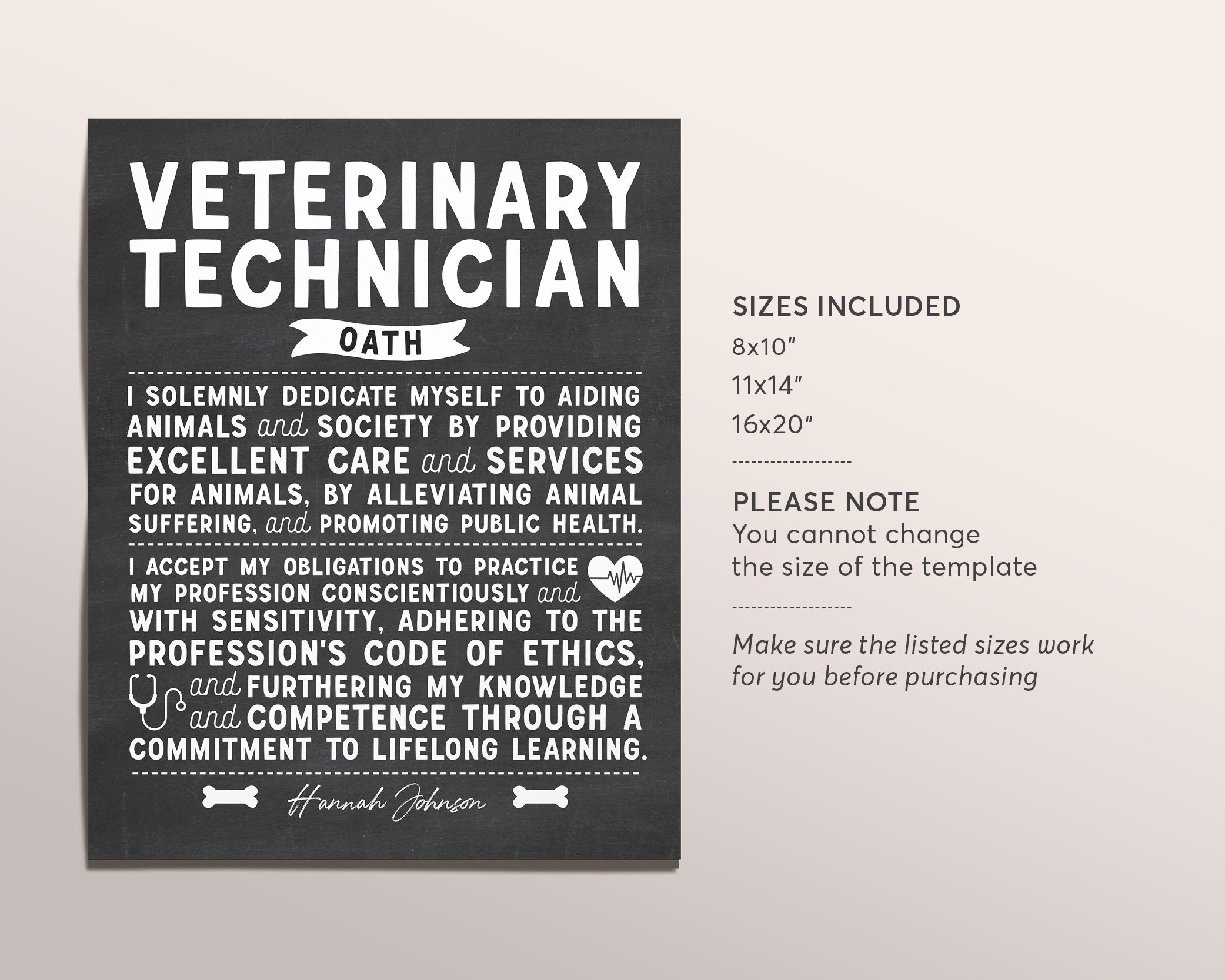 Editable Veterinary Technician's Oath Chalkboard Gift - Etsy