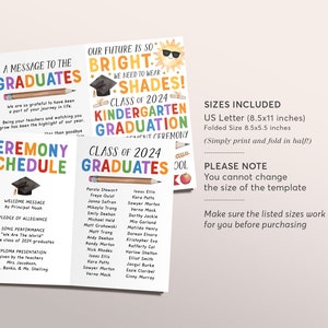 Kindergarten Graduation Program Editable Template, Pre-k Preschool ...
