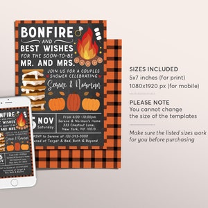 Fall Bonfire Couples Shower Invitation Editable Template, Autumn Smores ...