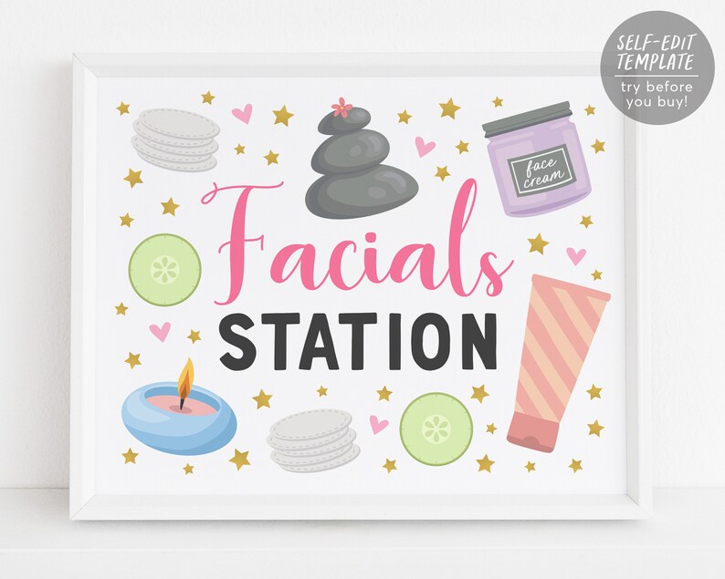 Spa Facial Station Sign Printable Pamper Party Birthday Party - Etsy