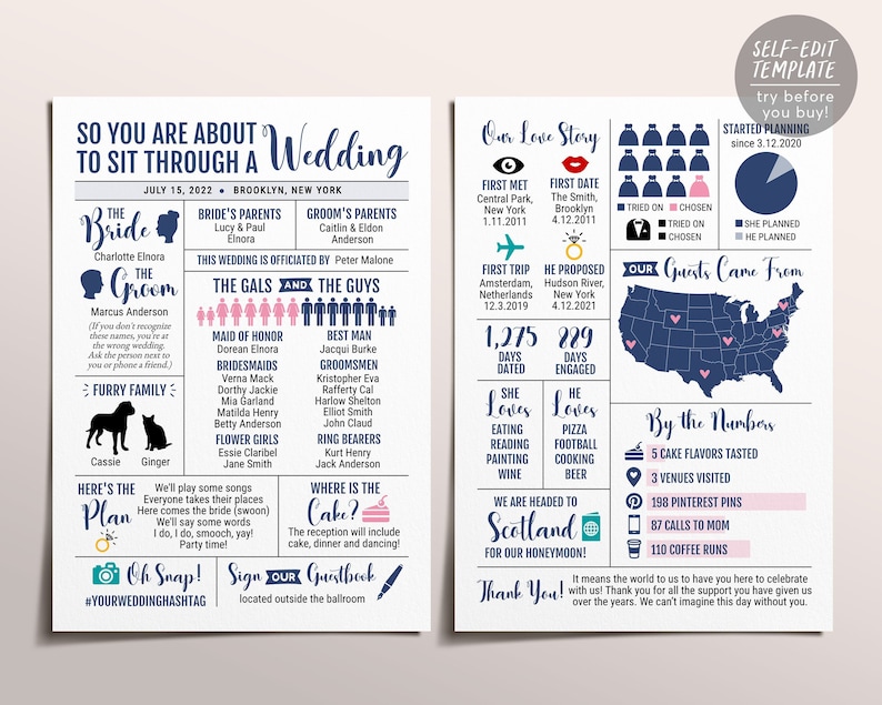 Infographic Wedding Program Template Editable Reception - Etsy