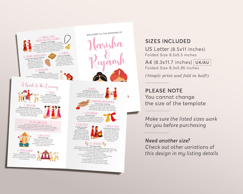 Editable Hindu Ceremony Program Indian Wedding Program - Etsy
