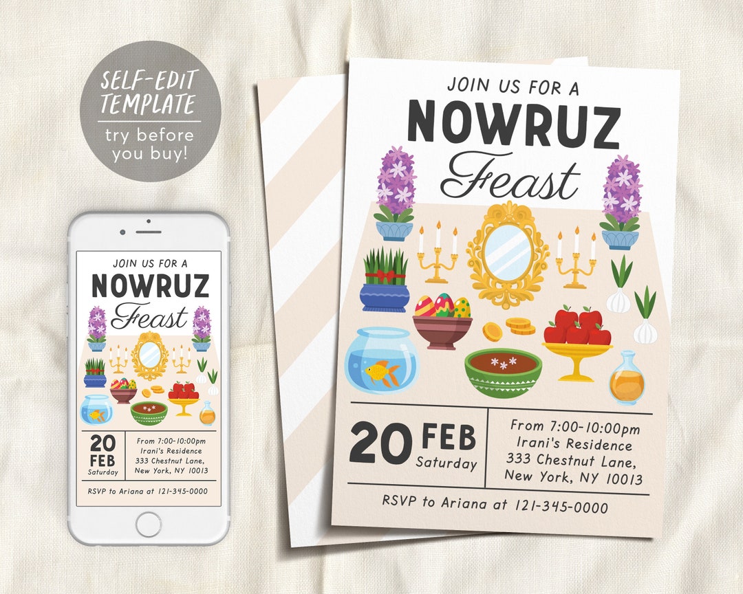 Nowruz Mubarak Happy Persian New Year Party Invitation Editable ...