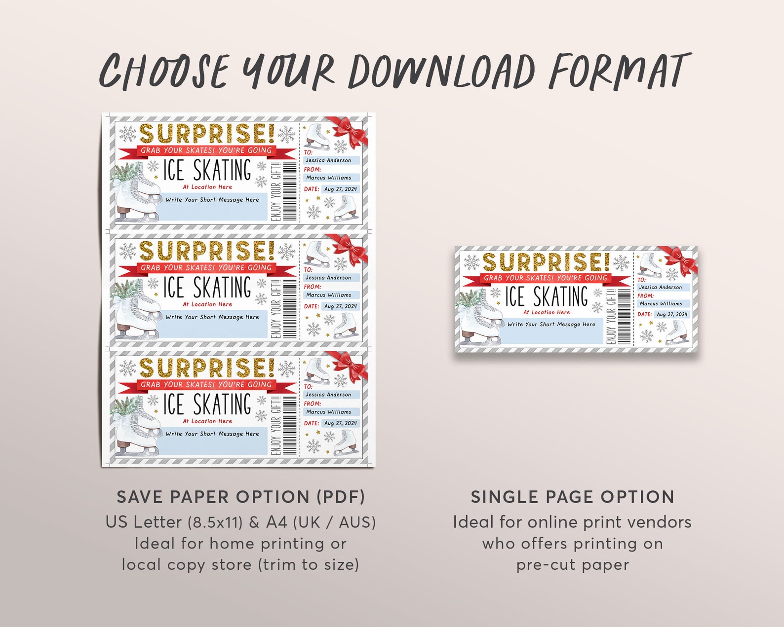 Ice Skating Gift Voucher Editable Template, Surprise Skating Lessons ...