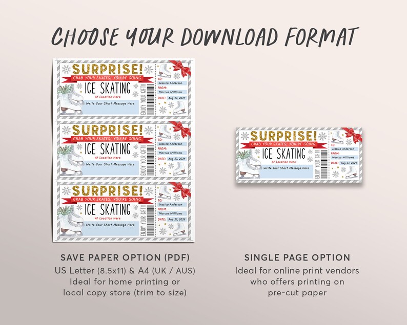 Ice Skating Gift Voucher Editable Template, Surprise Skating Lessons ...