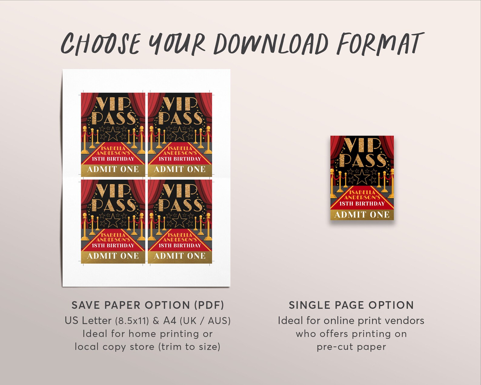 VIP Pass for Birthday Editable Template, Hollywood Red Carpet Birthday ...