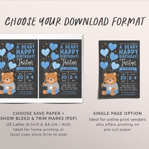 Teddy Bear BOY Birthday Invitation Editable Template, Beary Happy ...