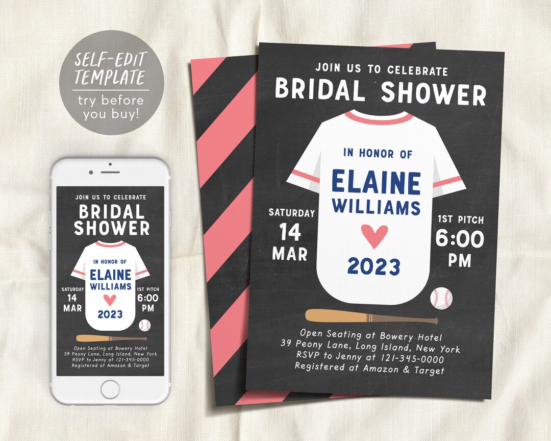 Editable Baseball Bridal Shower Invitation Template, Baseball Theme ...