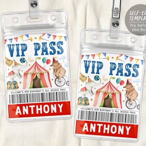 Circus Birthday All Star VIP Pass Editable Template, Carnival Theme ...