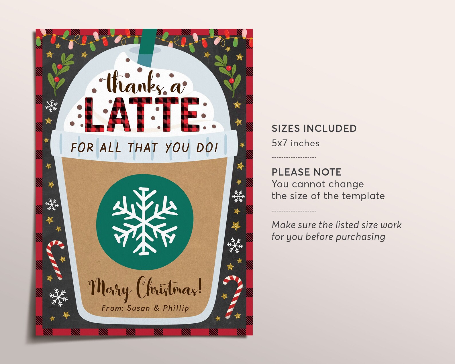 Christmas Coffee Gift Card Holder Editable Template Thanks a - Etsy
