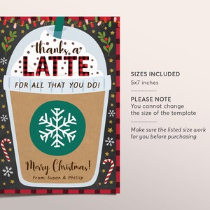 Christmas Coffee Gift Card Holder Editable Template, Thanks a Latte ...