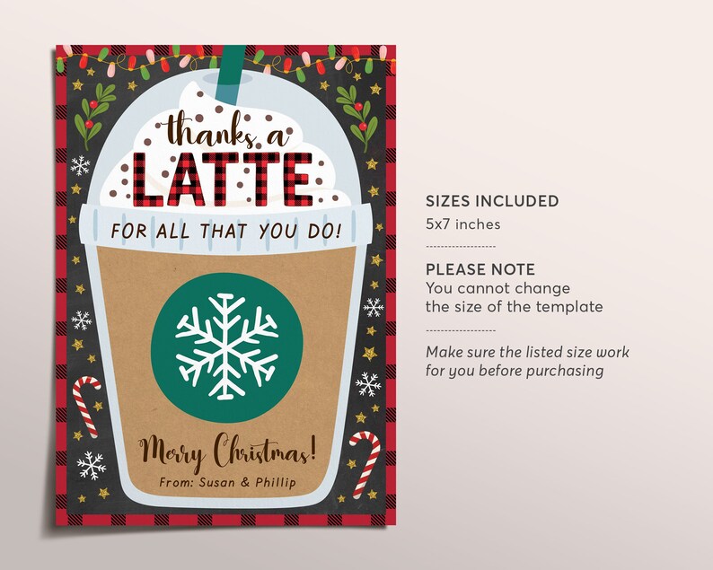 Christmas Coffee Gift Card Holder Editable Template Thanks a - Etsy