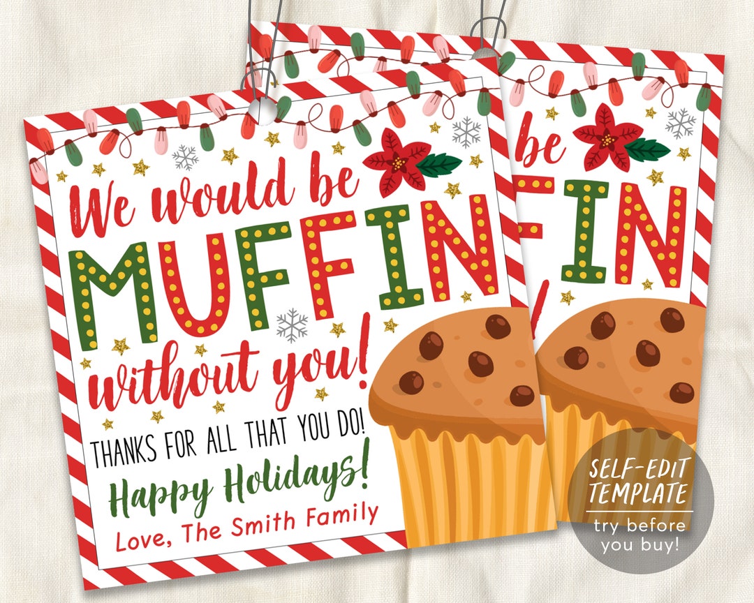 Christmas Muffin Gift Tags Editable Template, We Would Be Muffin ...