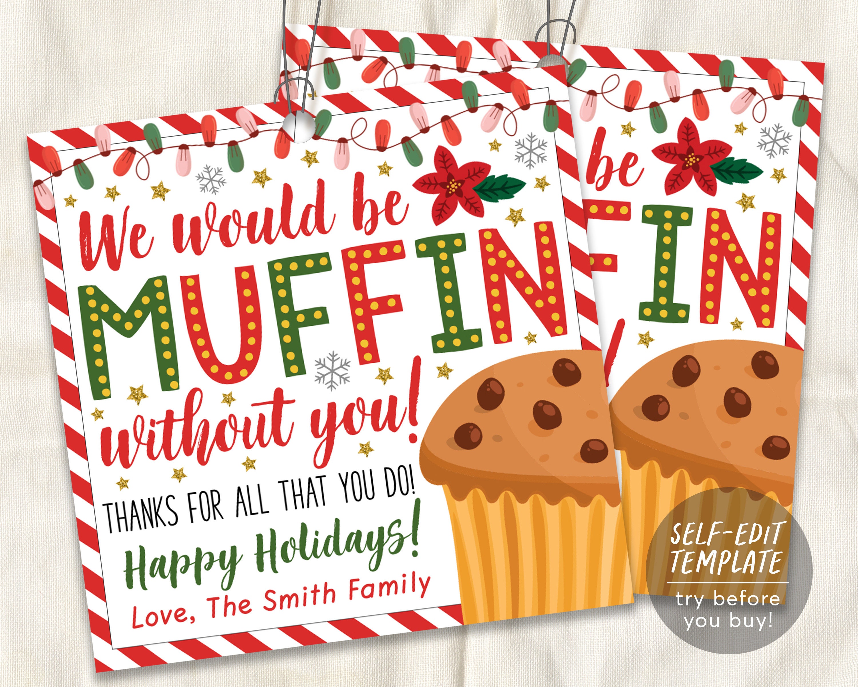 Christmas Muffin Gift Tags Editable Template, We Would Be Muffin ...
