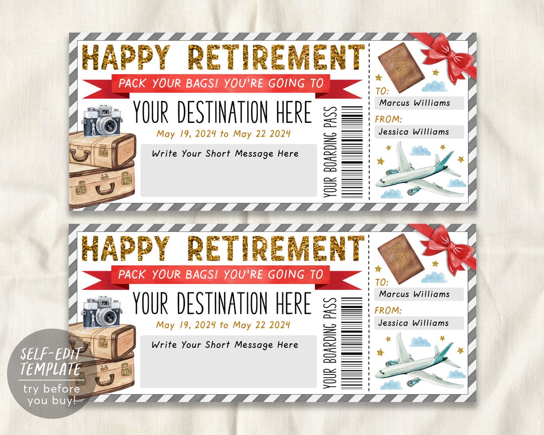 Retirement Boarding Pass Editable Template, Surprise Trip Getaway Plane ...