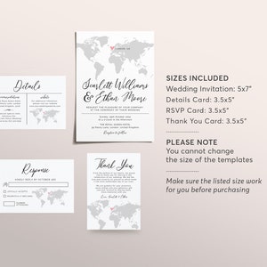 Editable World Map Wedding Invitation Suite Template, Destination ...