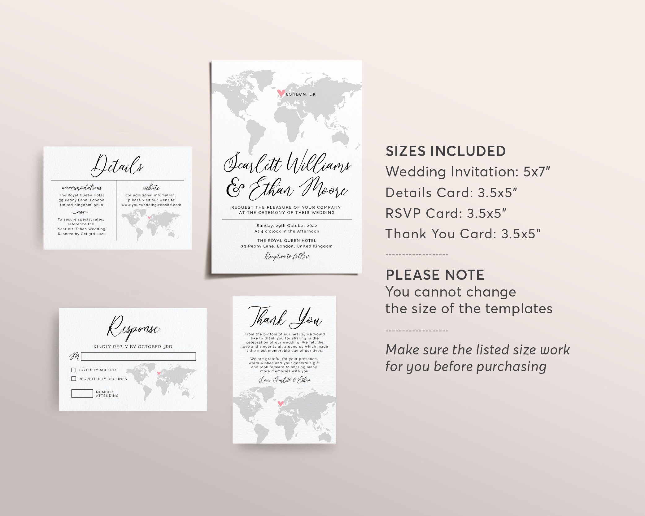 Editable World Map Wedding Invitation Suite Template - Etsy Canada