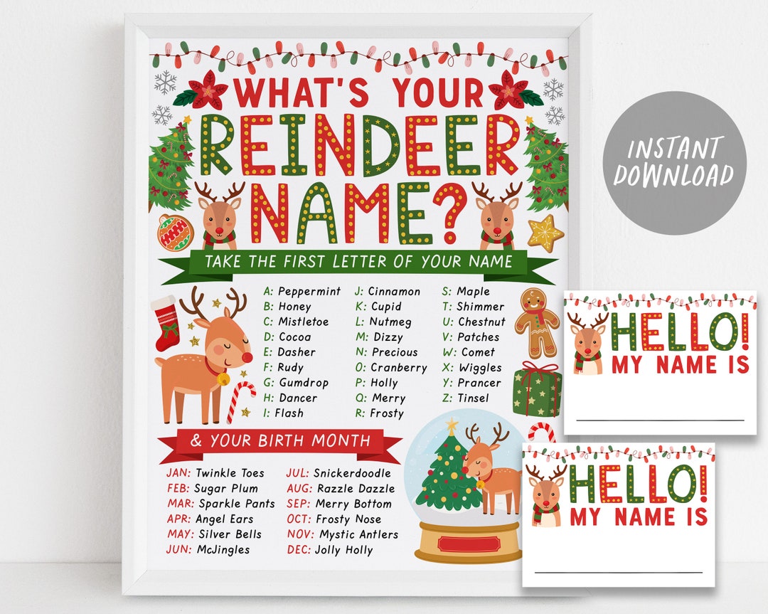 What's Your Reindeer Name Game, Christmas Party Activity With Name Tags ...