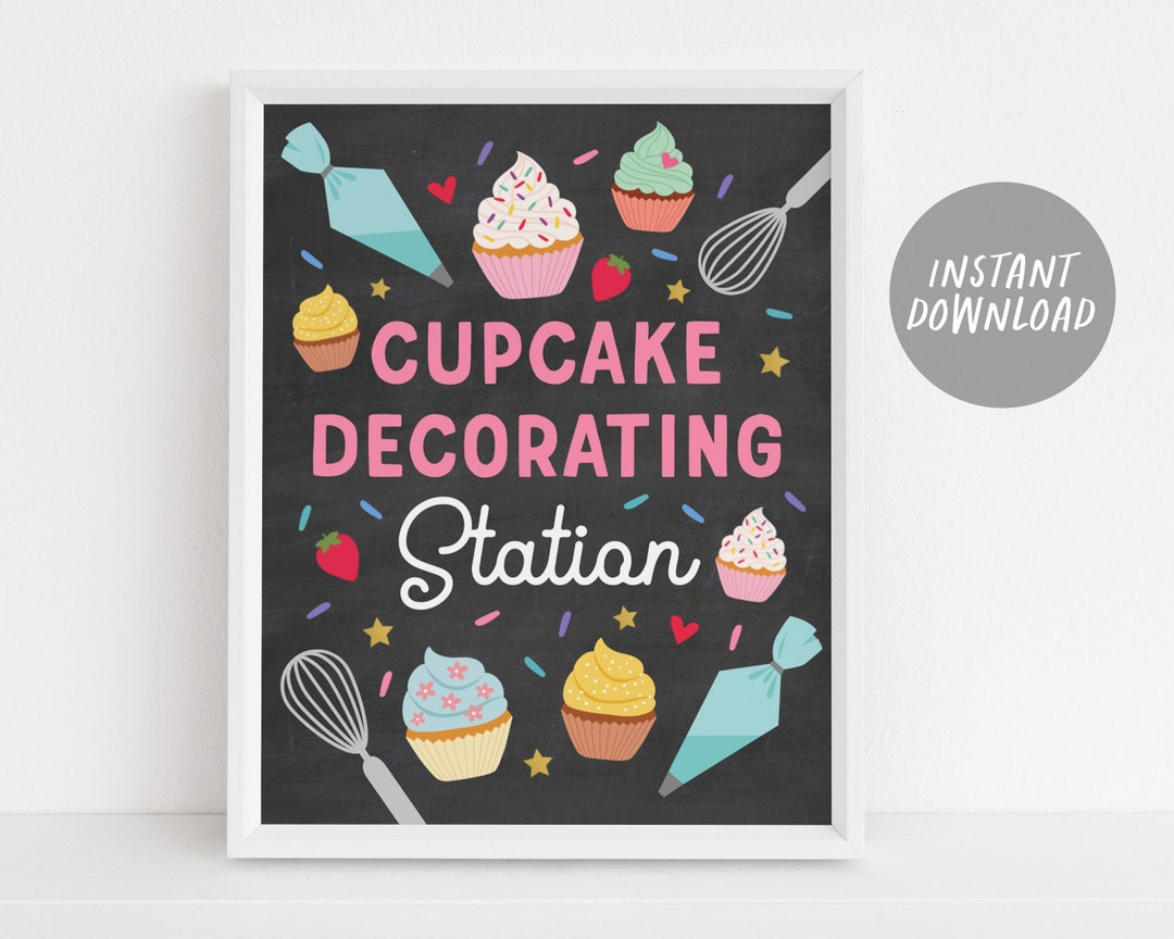 Cupcake Decorating Station Sign Printable, Girl Baking Party Birthday ...