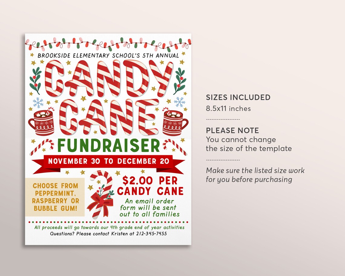 Christmas Candy Cane Fundraiser Flyer Editable Template - Etsy