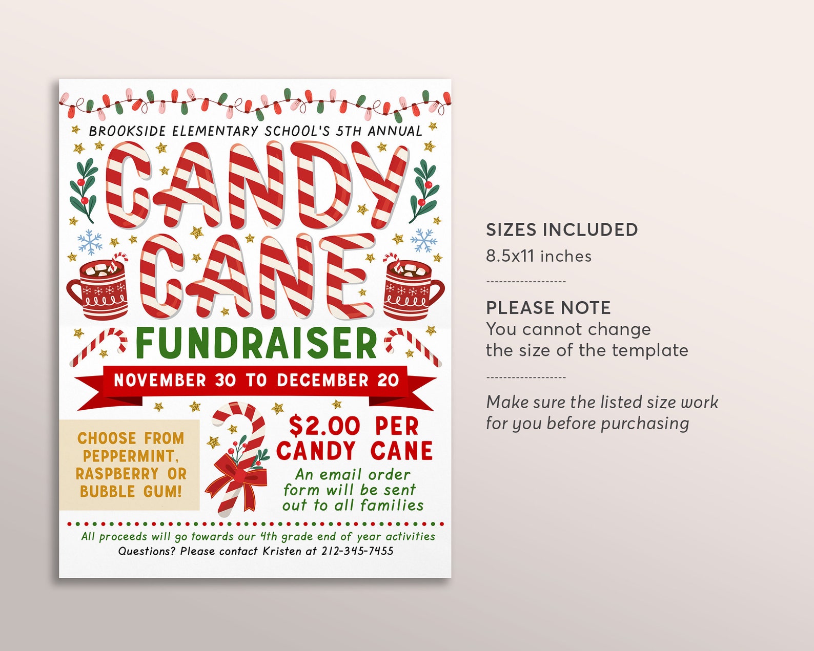 Christmas Candy Cane Fundraiser Flyer Editable Template, Holiday ...