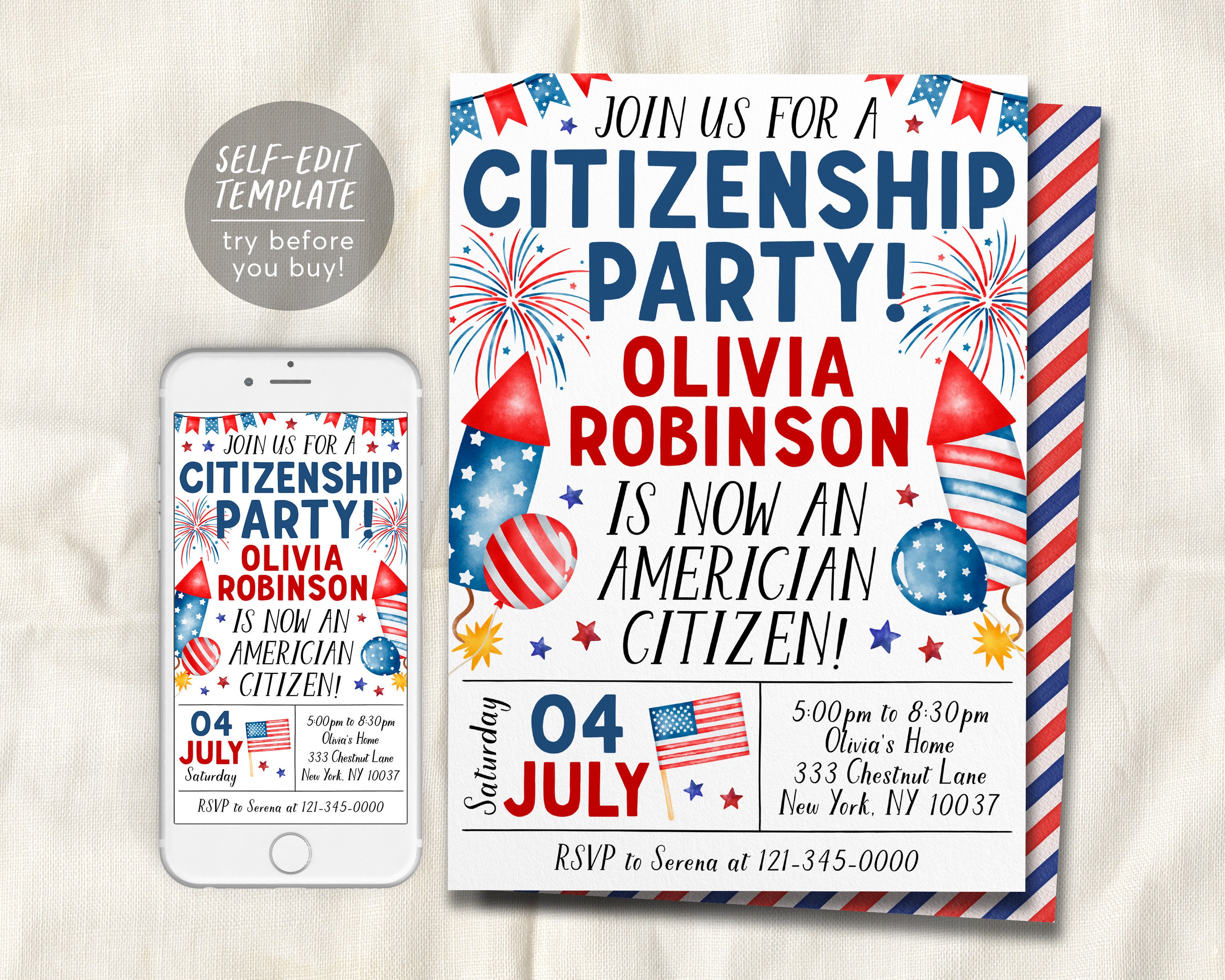 US Citizenship Party Invitation Editable Template, Naturalization ...