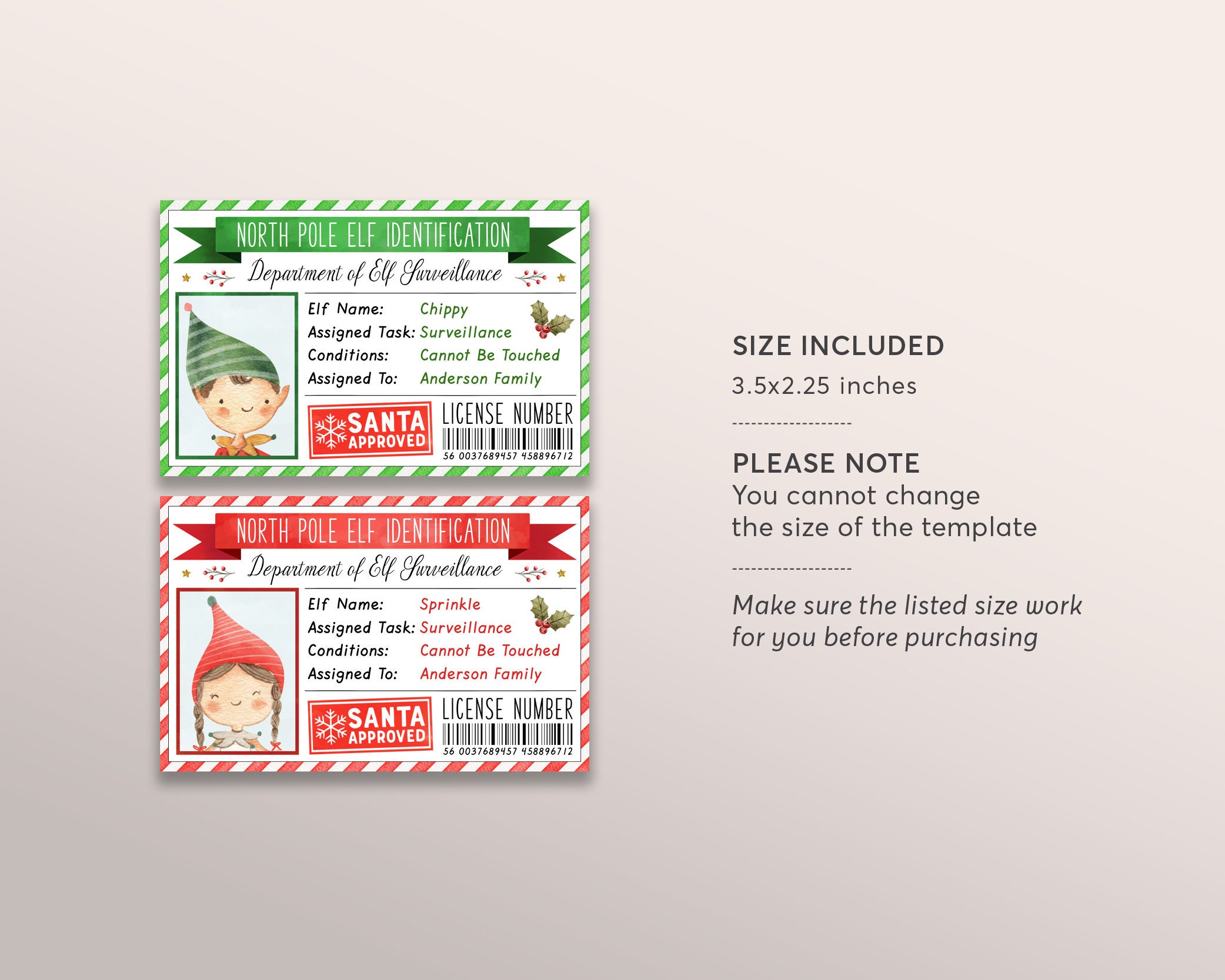 Elf ID Card Editable Template, Lost Boy and Girl Elf License, Santa Cam ...