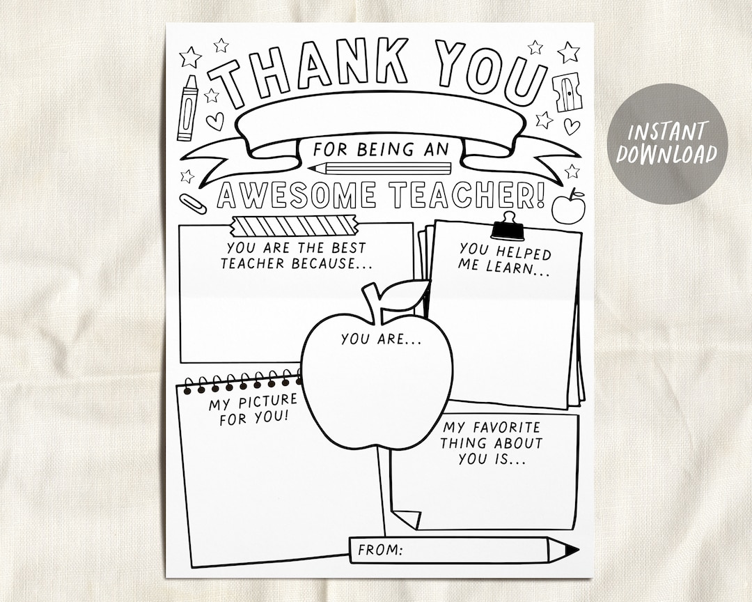 Teacher Appreciation Week Printable, Teacher Coloring Page Survey ...