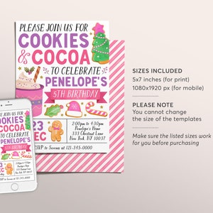 Cookies and Cocoa Birthday Invitation Editable Template, Kids Girl ...