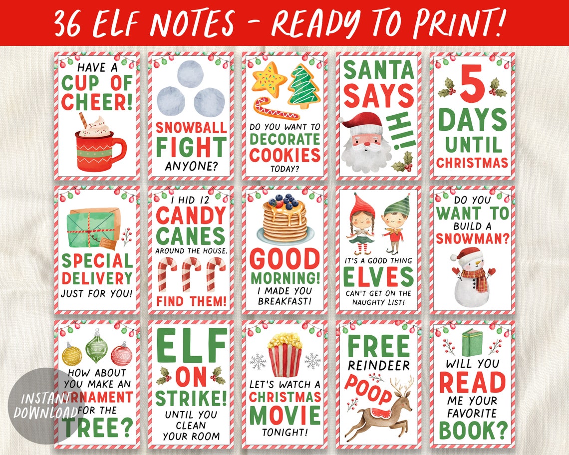 Elf Notes Cards Printable, 2x3 Mini Elf Note, Elves Santa Christmas ...