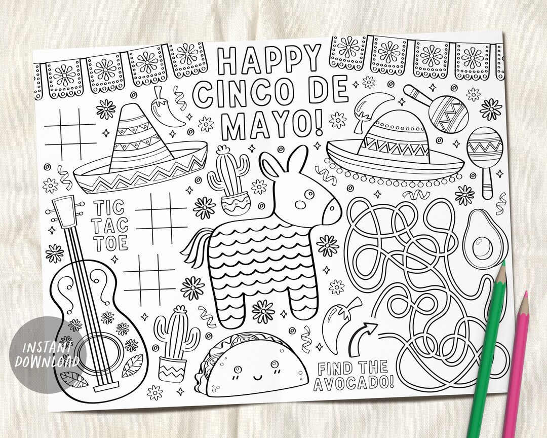 Fiesta Cinco De Mayo Coloring Placemat for Kids Instant Download ...