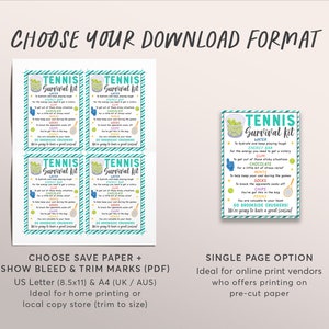 Tennis Survival Kit Gift Tags Editable Template, Tennis Player Team ...