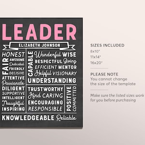 Editable Leader Chalkboard Gift Print Template, Unique Boss Lady Mentor ...