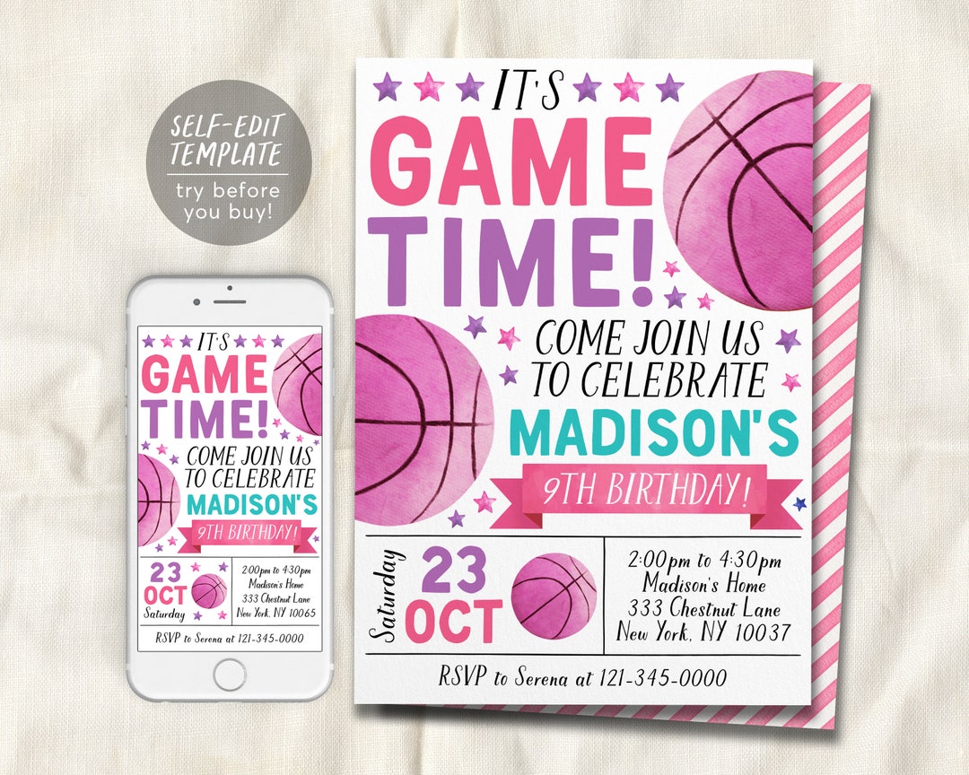 Basketball Birthday Invitation Editable Template, Girl Basketball Party ...