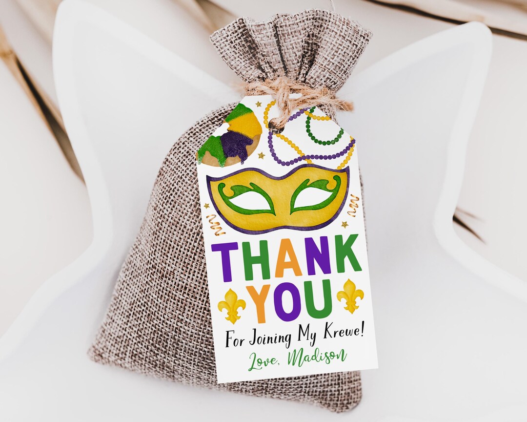 Mardi Gras Birthday Party Favor Tags Editable Template, Fat Tuesday ...