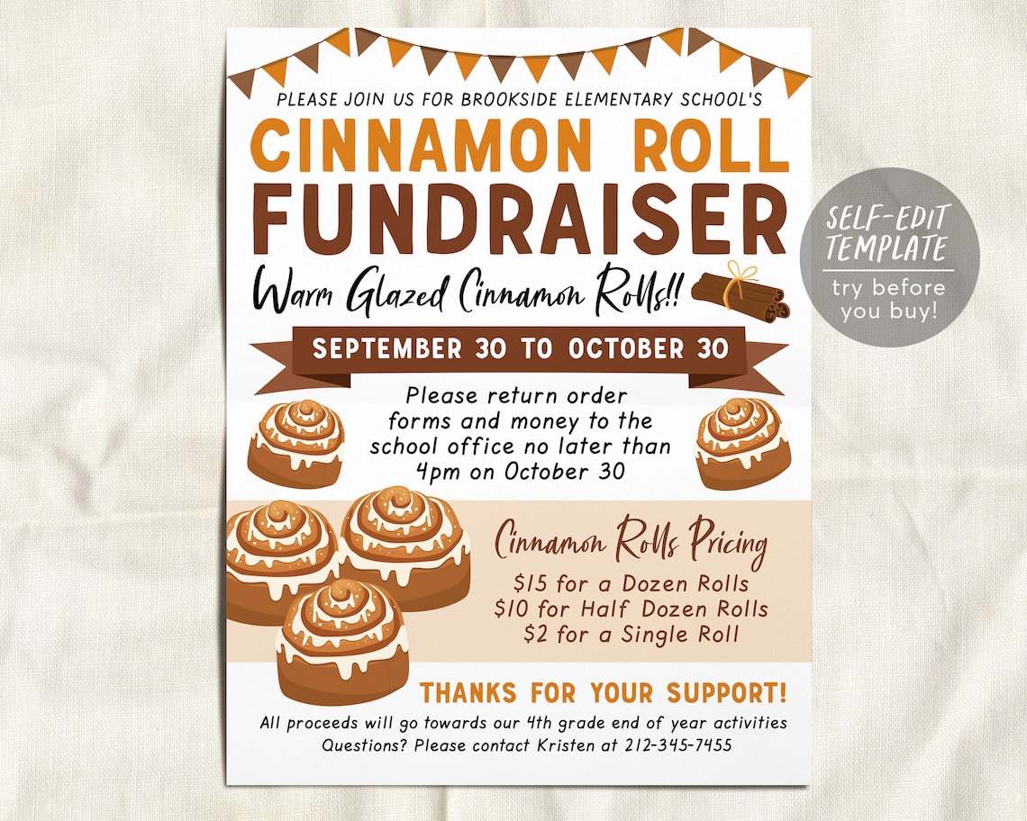 Cinnamon Roll Fundraiser Flyer Editable Template Cinnamon - Etsy