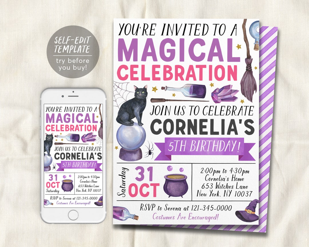 Magical Witch Birthday Invitation Editable Template, Magic Potion ...