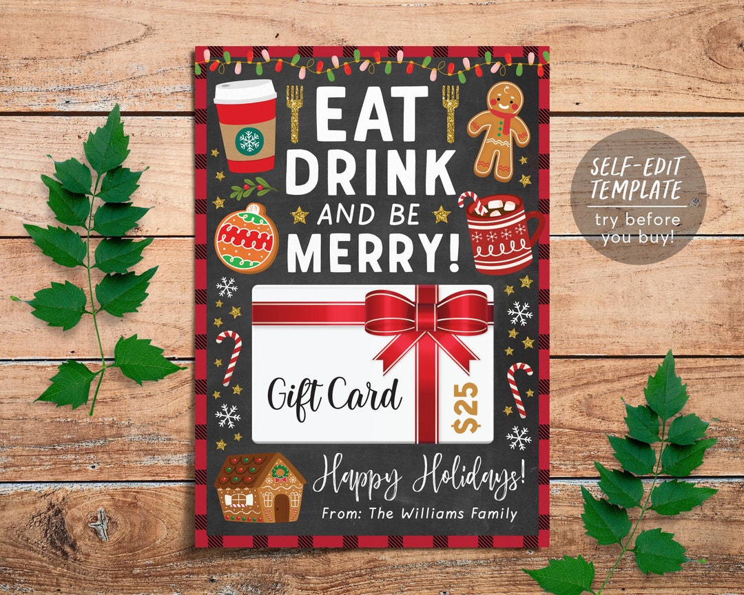 Christmas Eat Drink and Be Merry Restaurant Gift Card Holder Printable ...