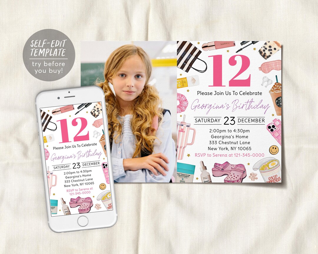 VSCO Girl Birthday Invitation With Photo Editable Template, Teen Tween ...
