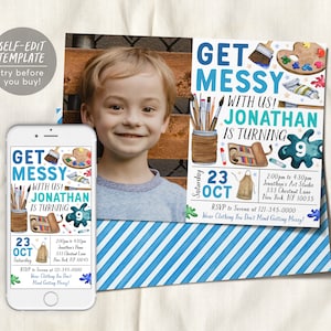 Art Birthday Party Invitation With Photo Editable Template, Lets Get ...