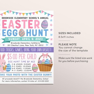 Easter Egg Hunt Fundraiser Flyer Editable Template, Kids Spring Easter ...