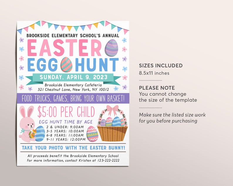 Easter Egg Hunt Fundraiser Flyer Editable Template, Kids Spring Easter ...