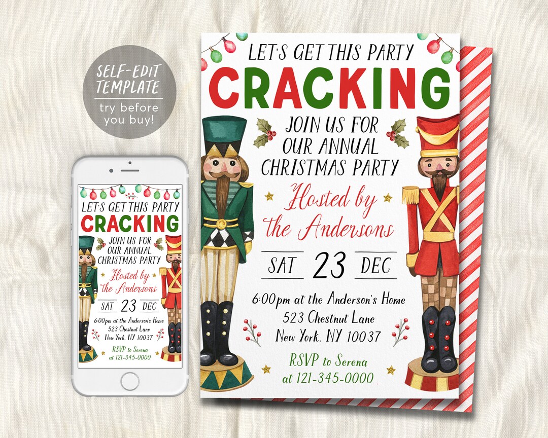 Nutcracker Christmas Party Invitation Editable Template, Holiday Let's ...