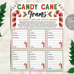Christmas Candy Cane Gram Flyer Editable Template, Holiday Candy Gram ...