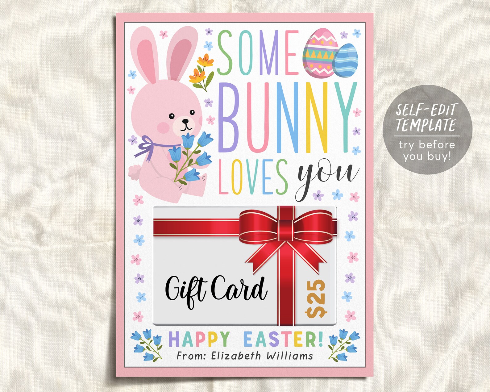 Easter Bunny Gift Card Holder Editable Template, Easter Gift Basket ...