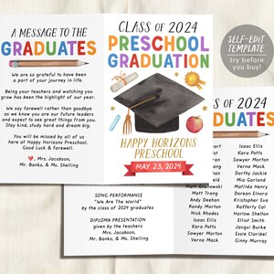 Preschool Graduation Ceremony BUNDLE Editable Template, Pre-k ...