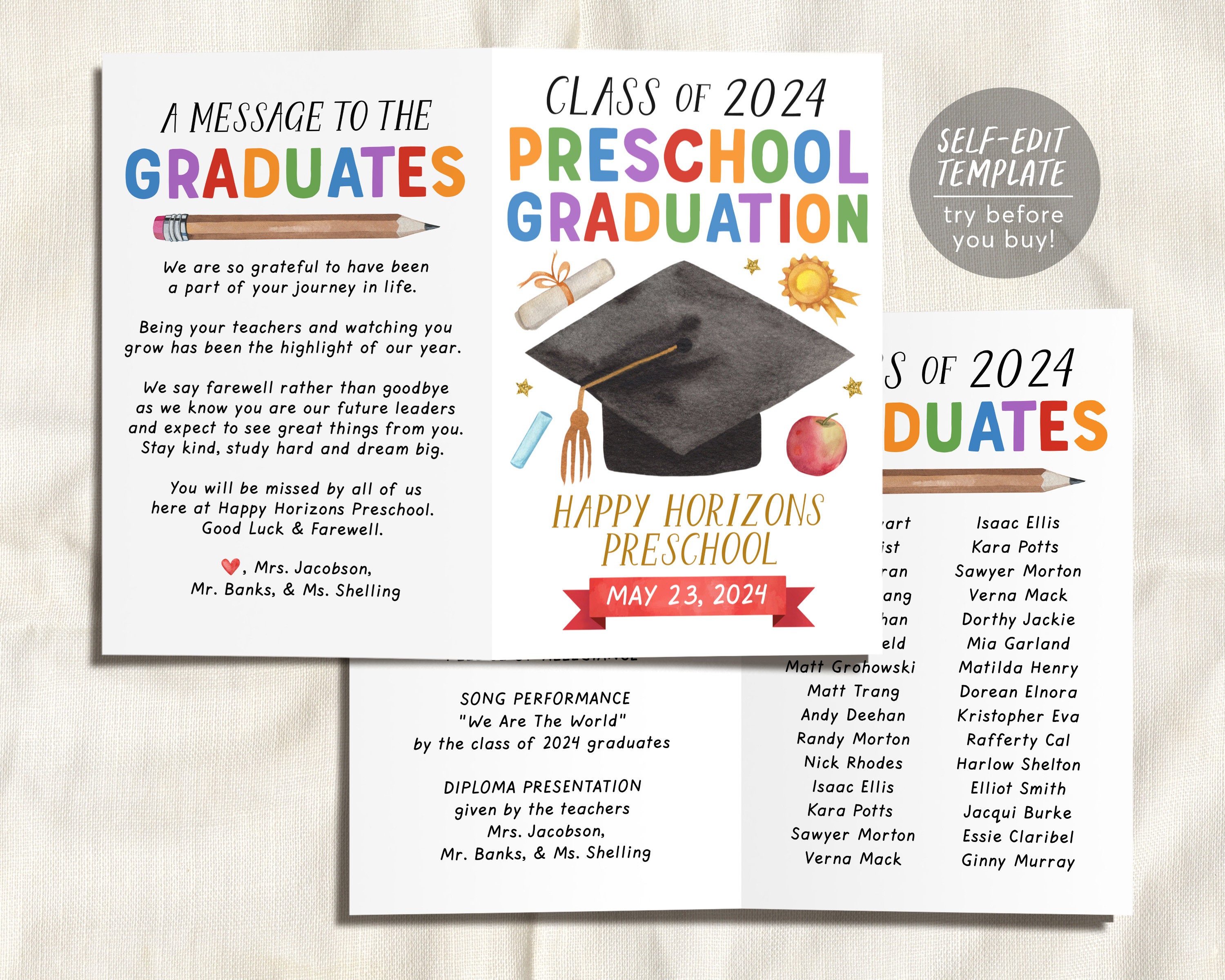 Preschool Graduation Ceremony BUNDLE Editable Template, Pre-k ...